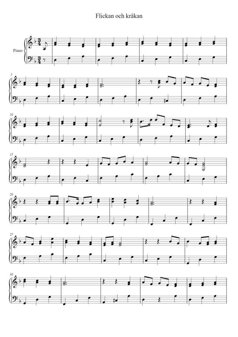 'Flickan och kråkan' - Piano Sheet Music By xxx | TOPiano