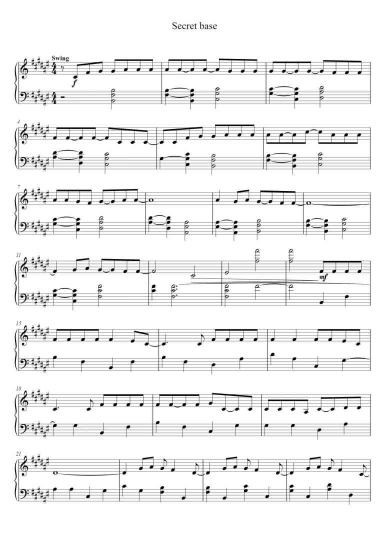 'Secret base' - Piano Sheet Music By Original: ZONE Arrangement: Jyp ...