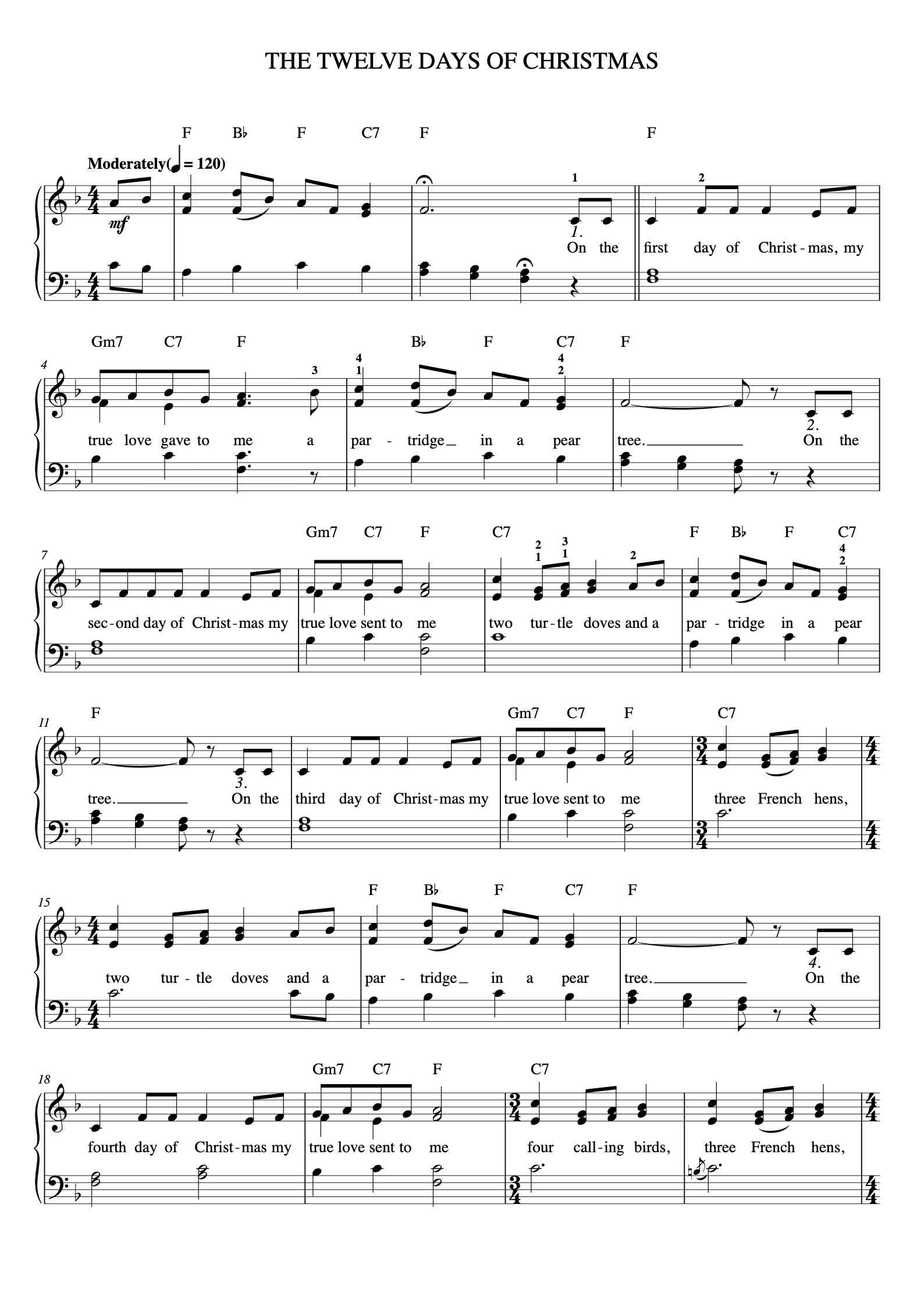 'The Twelve Days Of Christmas' - Piano Sheet Music By Traditional ...
