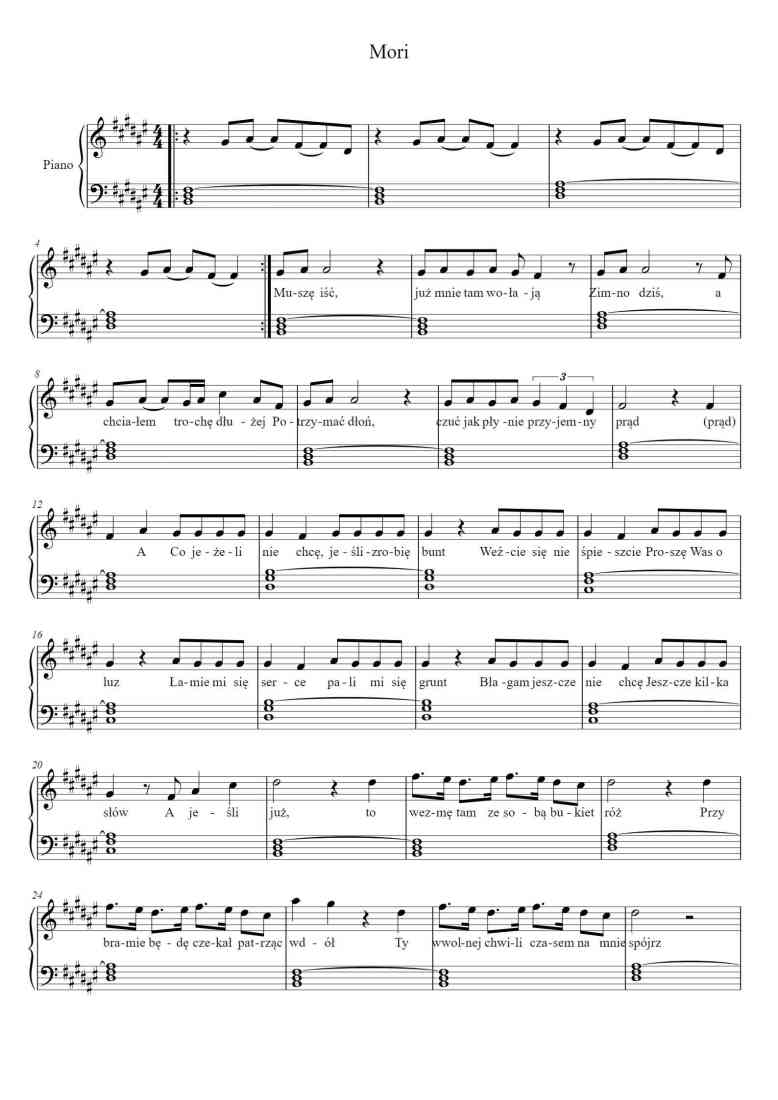 'Mori' - Piano Sheet Music By ar. Paulina Kukuczka | TOPiano