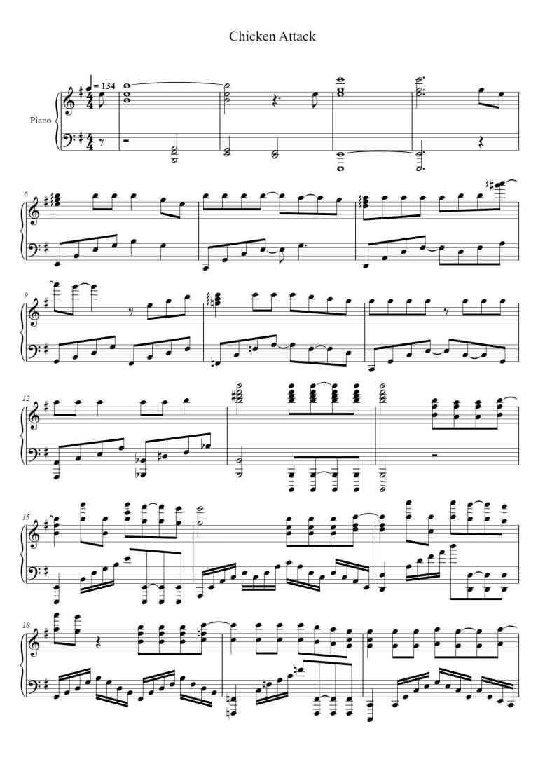 'Chicken Attack' - Piano Sheet Music By Origianl Artist: 石井健雄 Piano ...