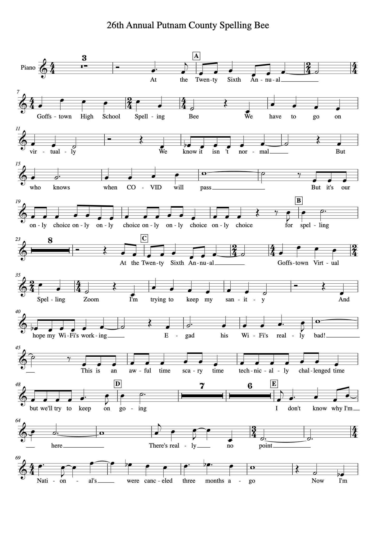 '26th Annual Putnam County Spelling Bee' - Piano Sheet Music By xxx ...