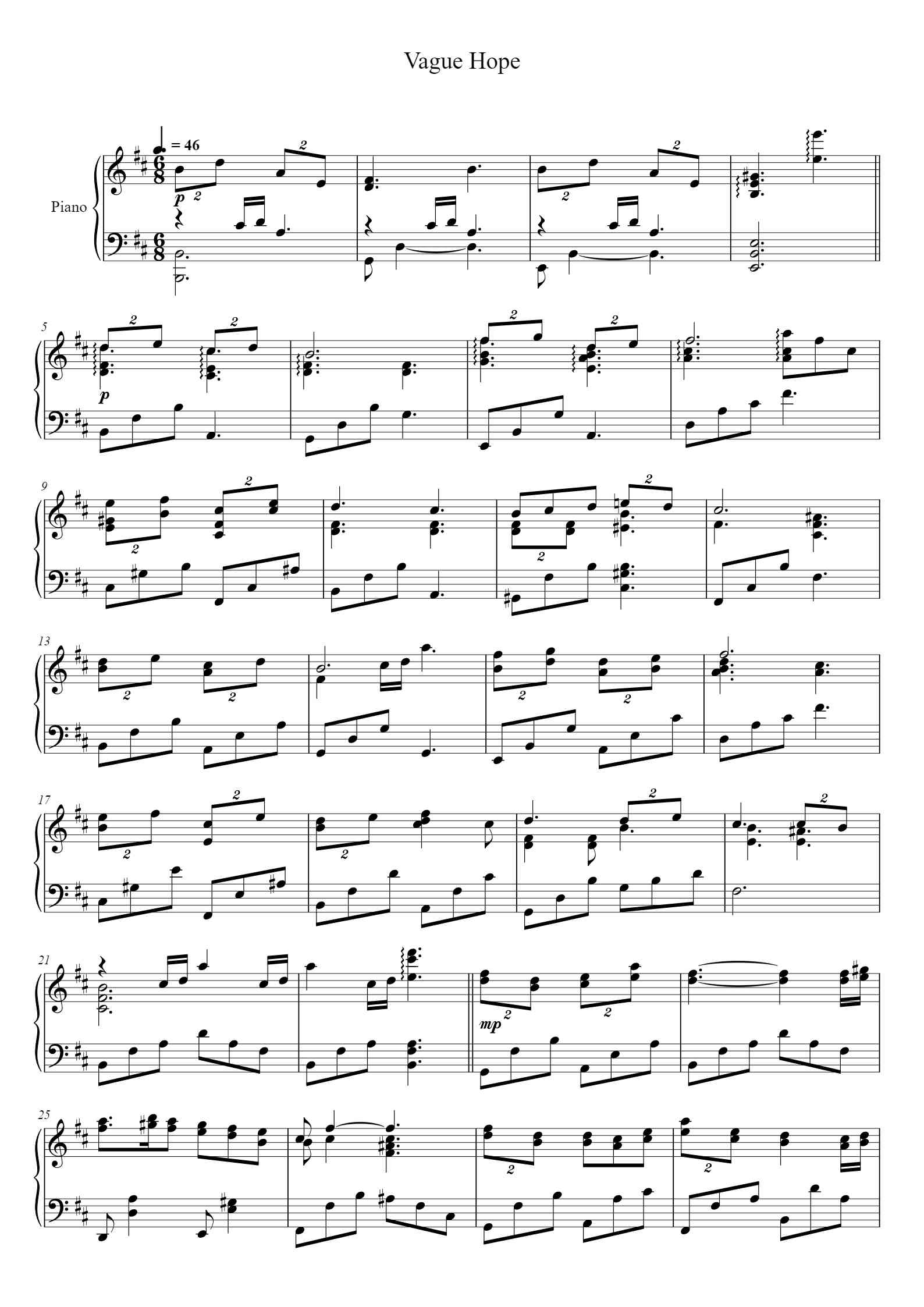 'Vague Hope' - Piano Sheet Music By Keigo Hoashi | TOPiano