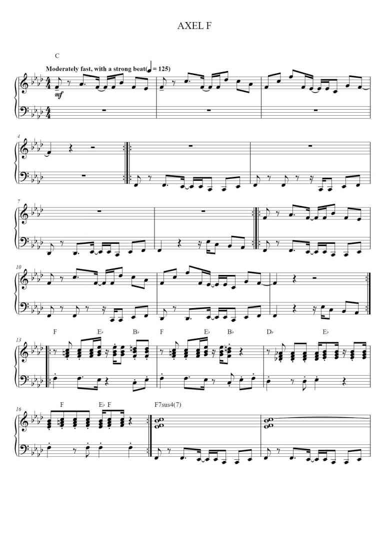 'Axel F' - Piano Sheet Music By By HAROLD FALTERMEYER | TOPiano