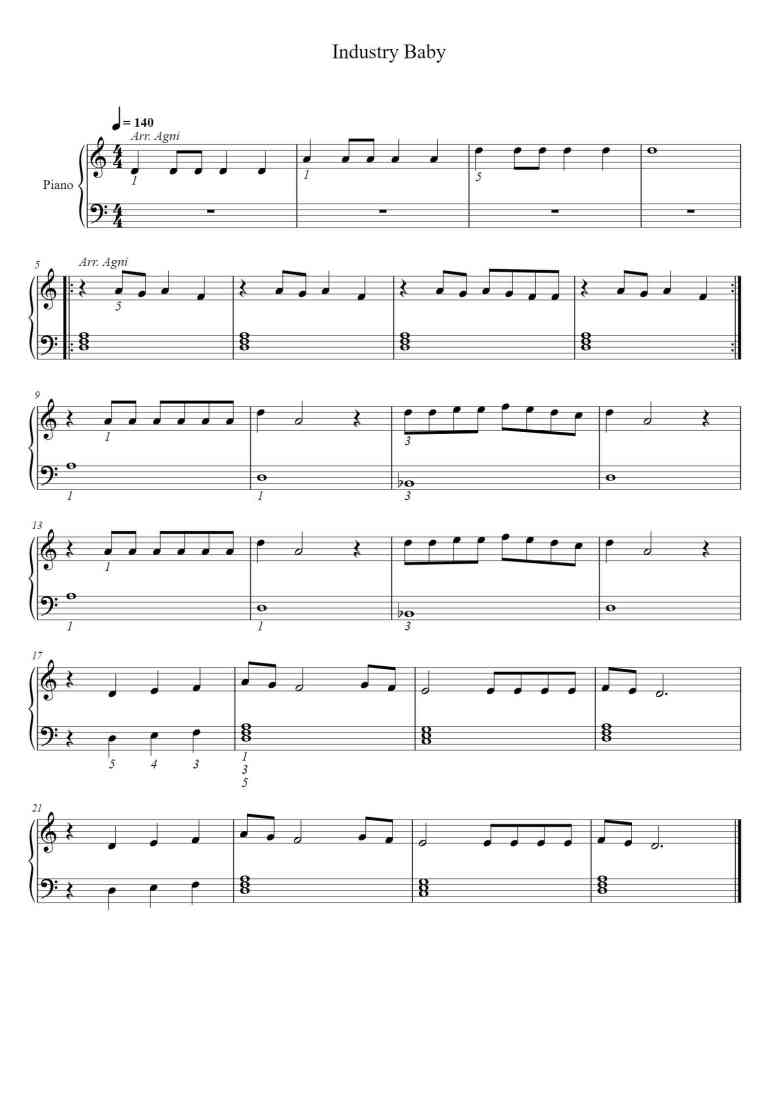 'Industry Baby' - Piano Sheet Music By Lil Nas X/Jack Harlow | TOPiano