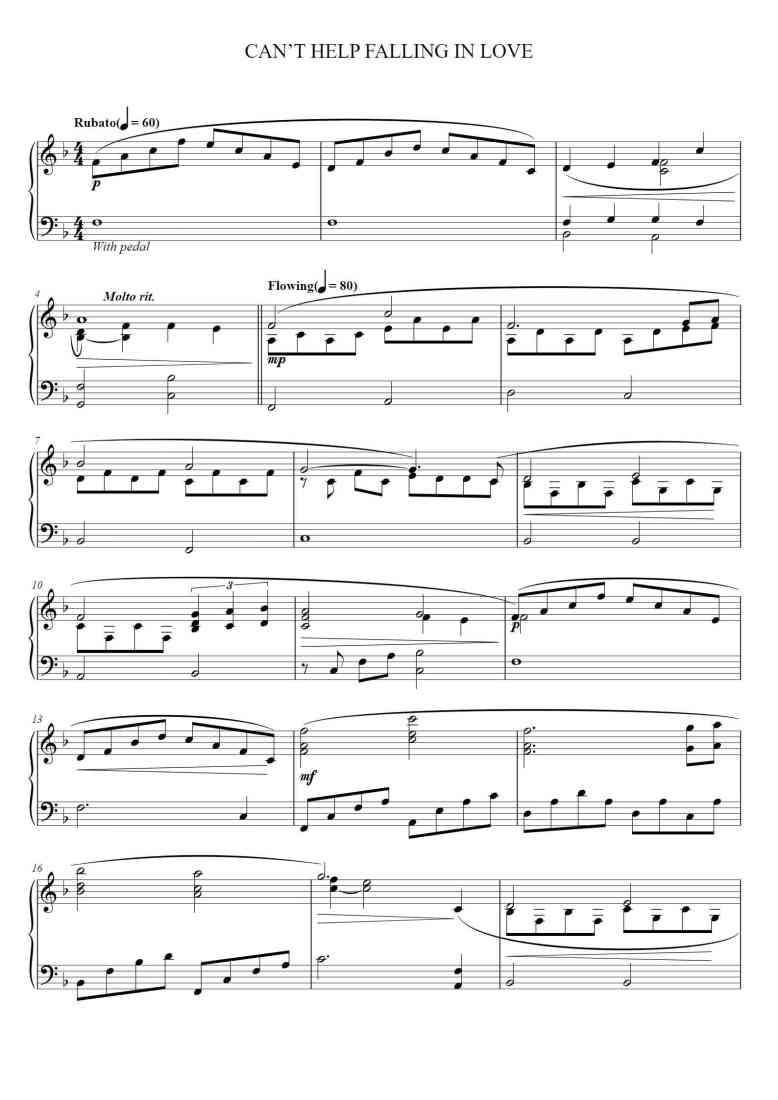 'Can't Help Falling In Love' - Piano Sheet Music By Words and Music by ...