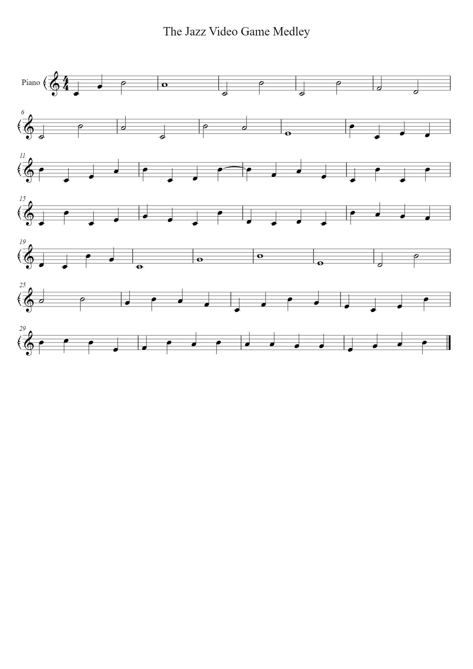 'The Jazz Video Game Medley' - Beginner Piano Sheet Music by יצחק ...