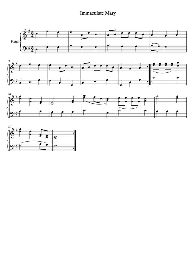 'Immaculate Mary' - Piano Sheet Music By James Hale/Jean Gaignet | TOPiano