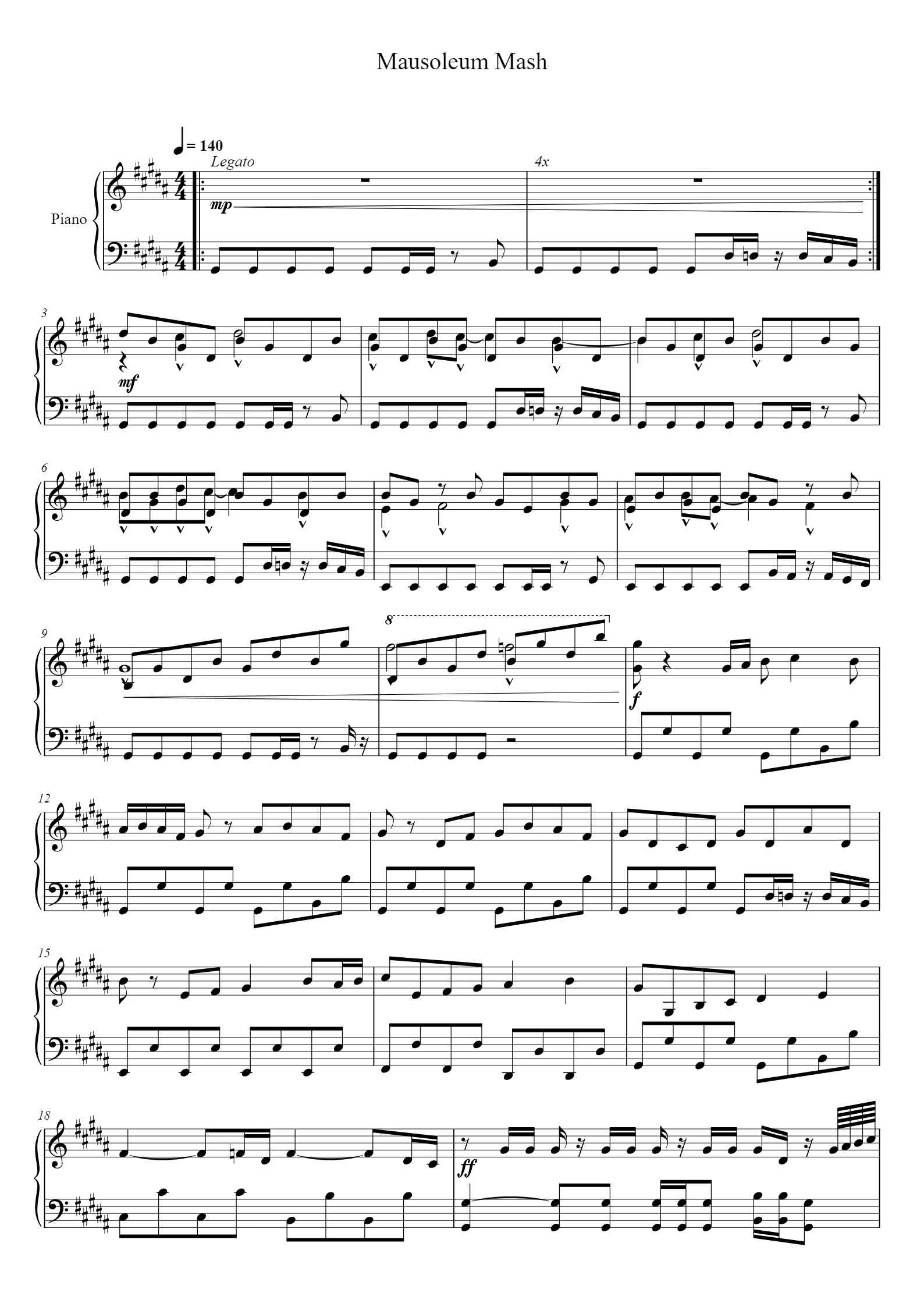 Mausoleum Mash钢琴谱 - Colyork - free piano sheet music - PiaNoproblem