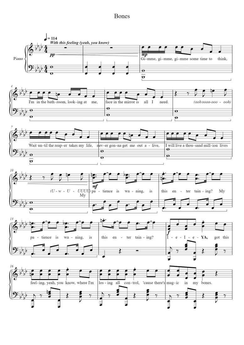 'Bones – Imagine Dragons Piano Cover' - Piano Sheet Music By Bumie ...