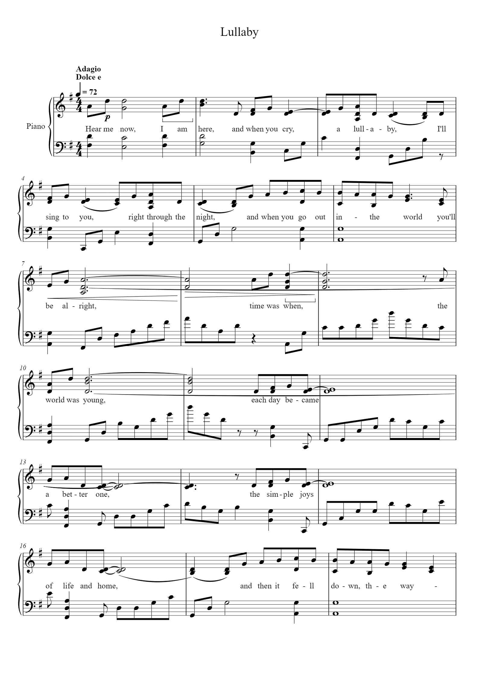 'Lullaby' - Piano Sheet Music By | TOPiano