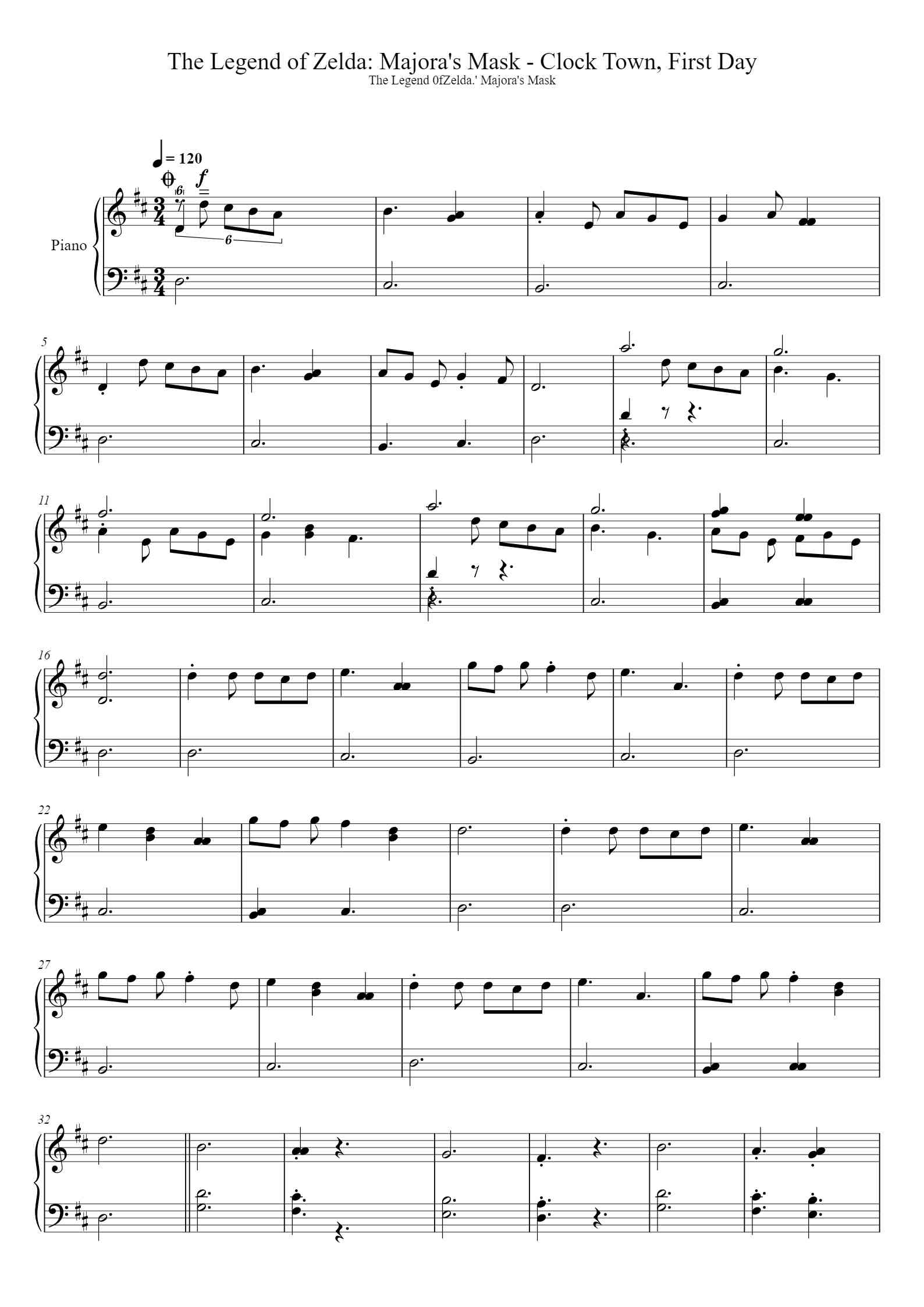 'The Legend of Zelda: Majora's Mask - Clock Town, First Day' - Piano ...