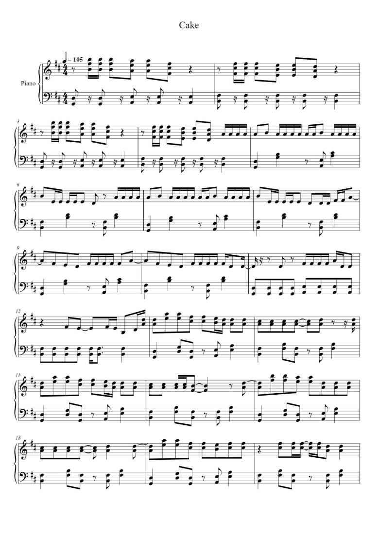 'Flo Rida、99 Percent 《Cake》入门D调简单版' - Piano Sheet Music By Danny Majic ...