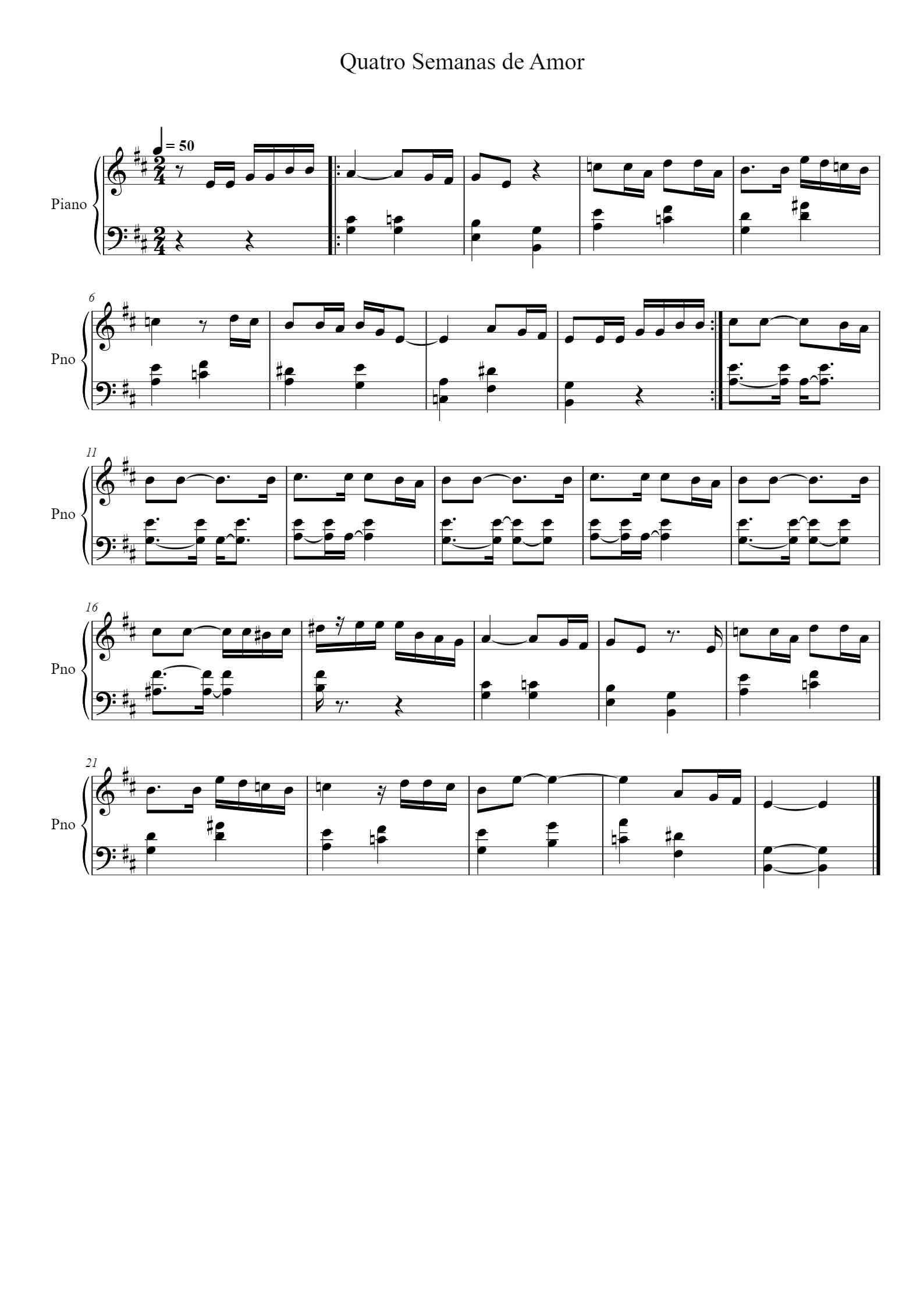 'Quatro Semanas de Amor' - Beginner Piano Sheet Music by Luan & Vanessa ...