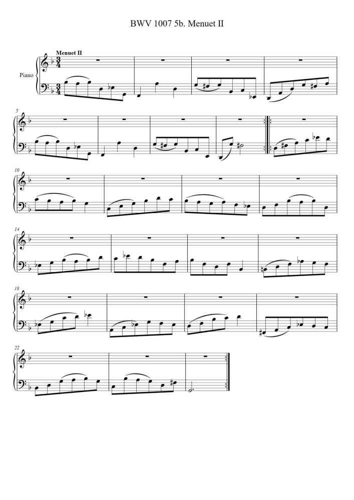 Cello Suite No. 1 in G Major, BWV 1007: II. Menuet II钢琴谱 - Bach, Johann Sebastian - free piano ...