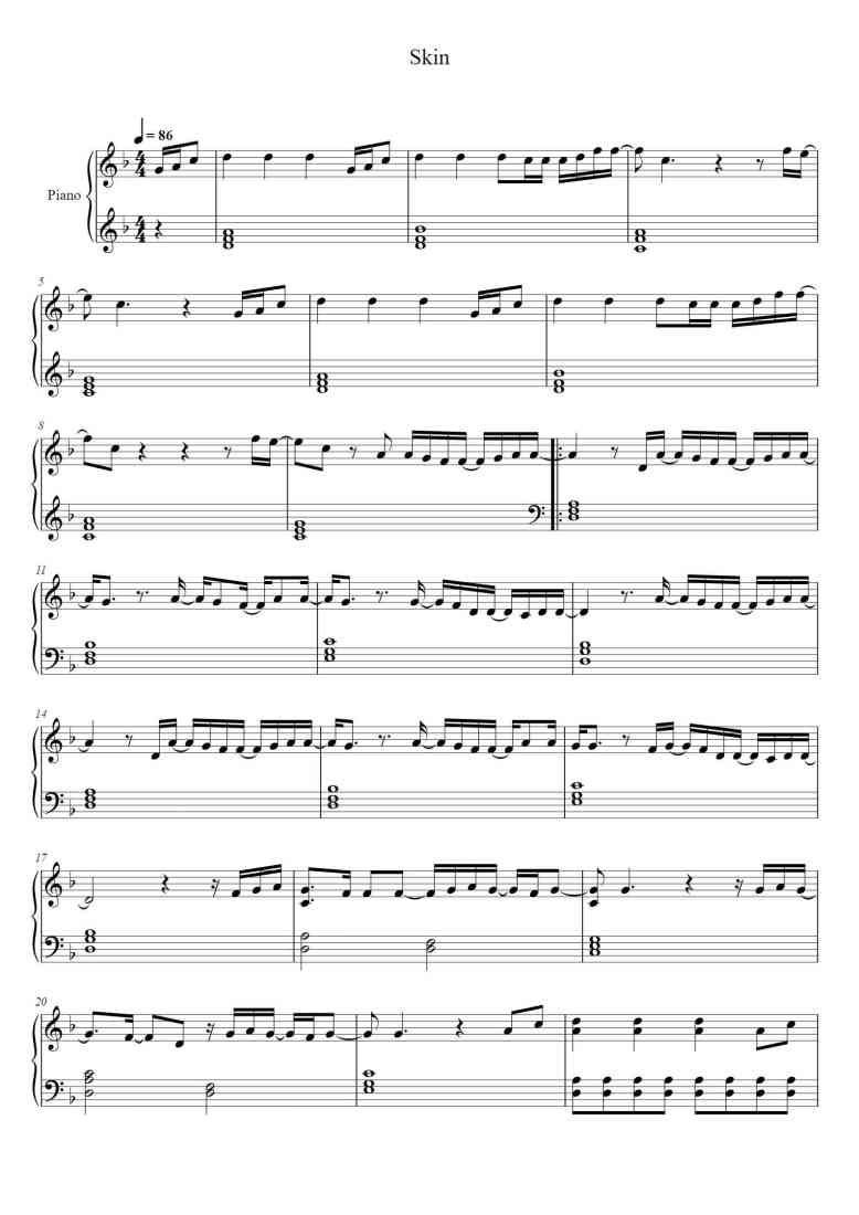 'Skin 599程度' - Piano Sheet Music By Jonny Coffer/Mike Needle/Jamie ...