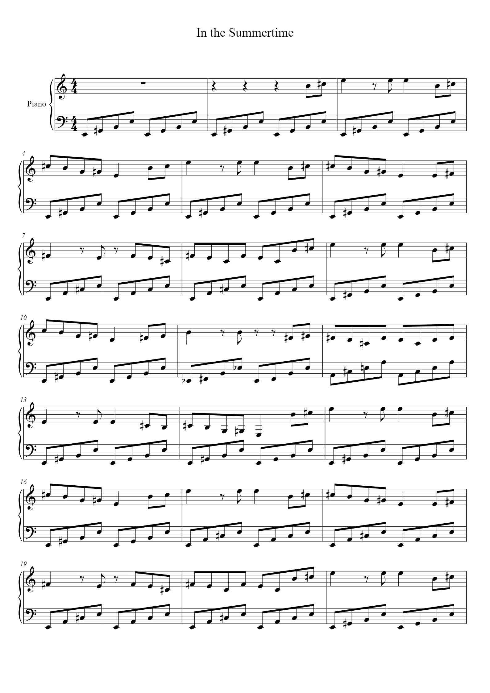 'In the Summertime' - Piano Sheet Music By Mungo Jerry | TOPiano
