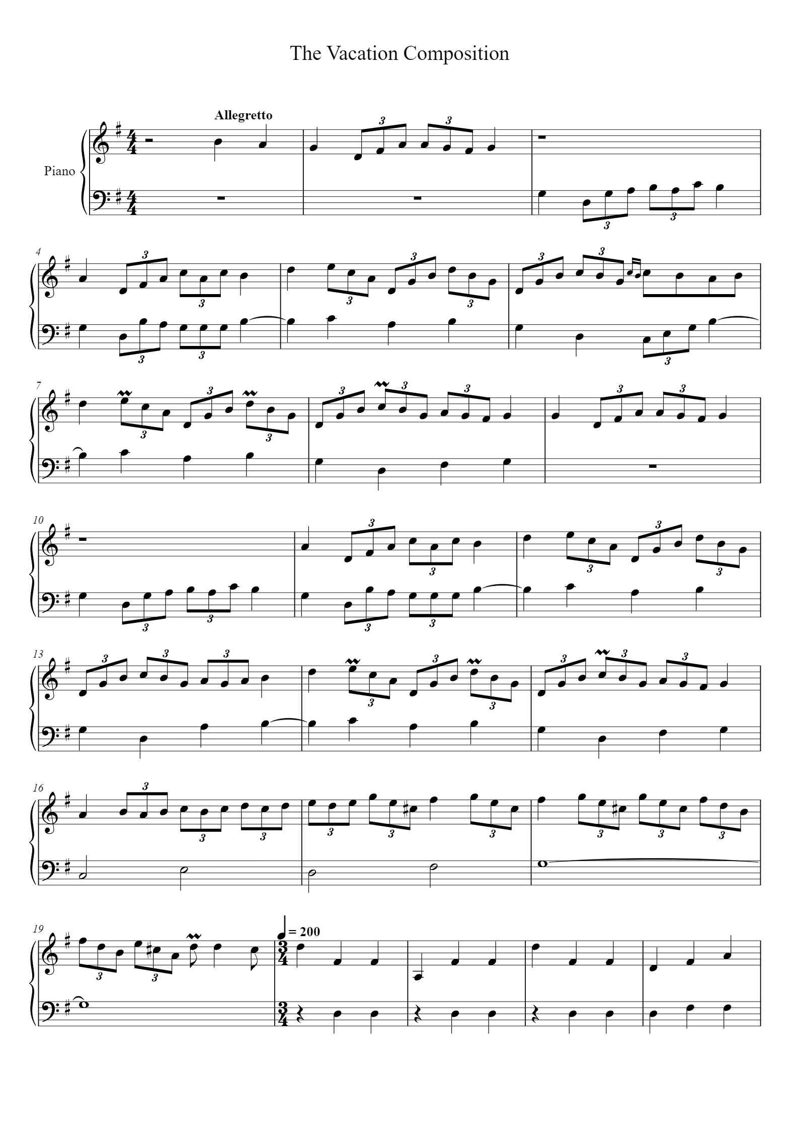 'The Vacation Composition' - Piano Sheet Music By Will Holmes | TOPiano