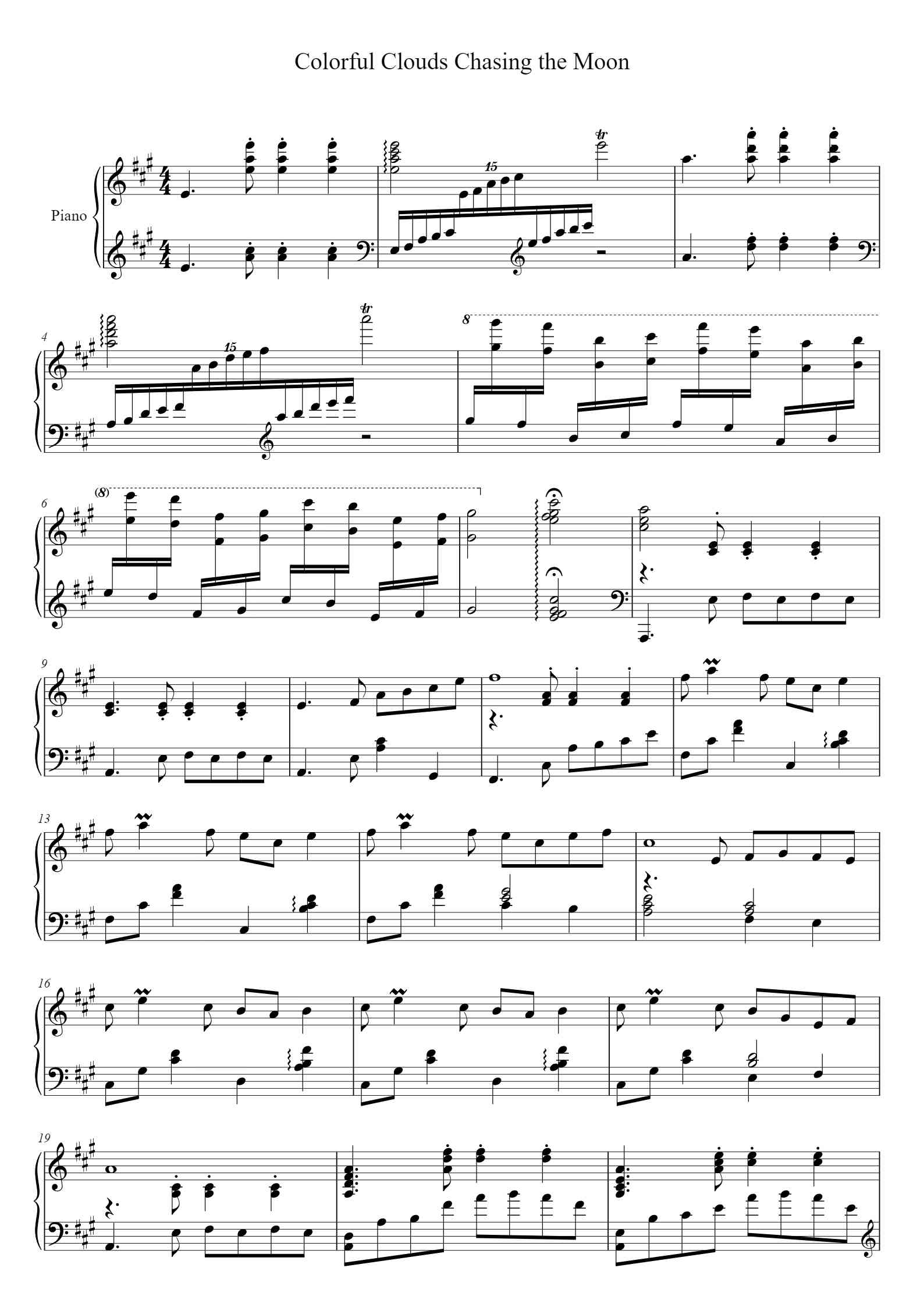 'Colorful Clouds Chasing the Moon' - Piano Sheet Music By Ren Guang ...