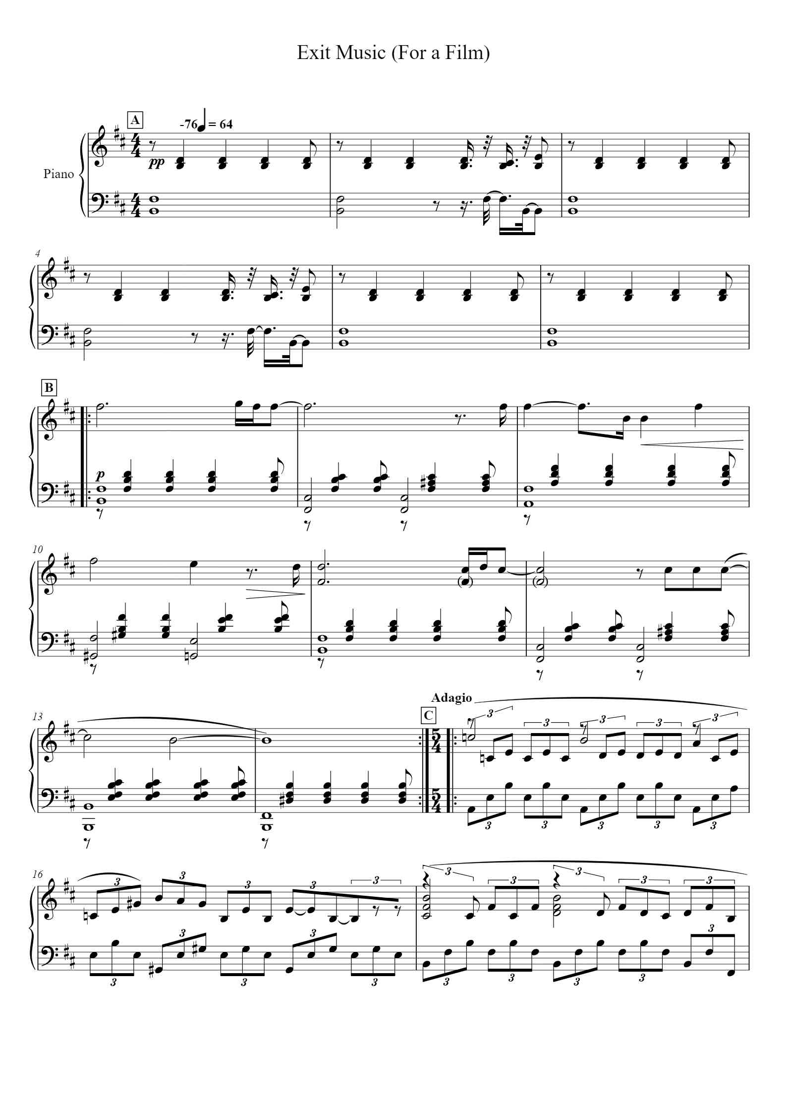 'Exit Music (For a Film)' - Piano Sheet Music By Radiohead 'scribed ...