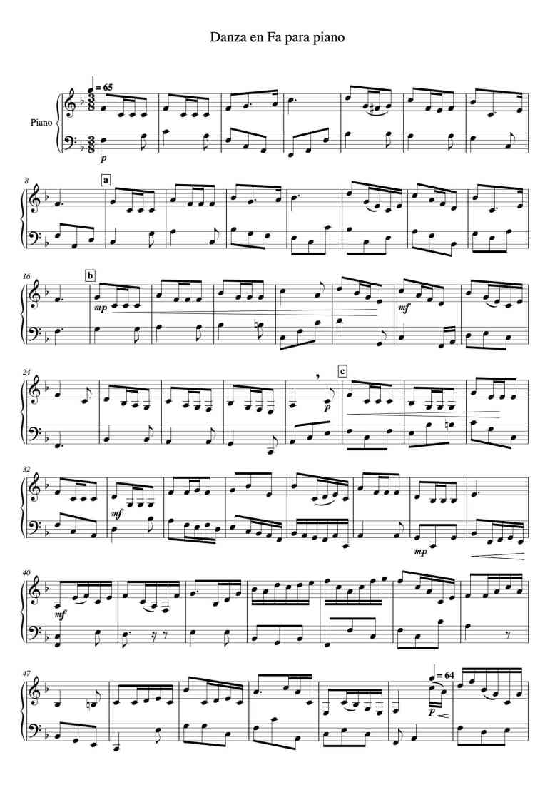 'Danza en Fa para piano' - Piano Sheet Music By Pablo Quintero Valladares | TOPiano