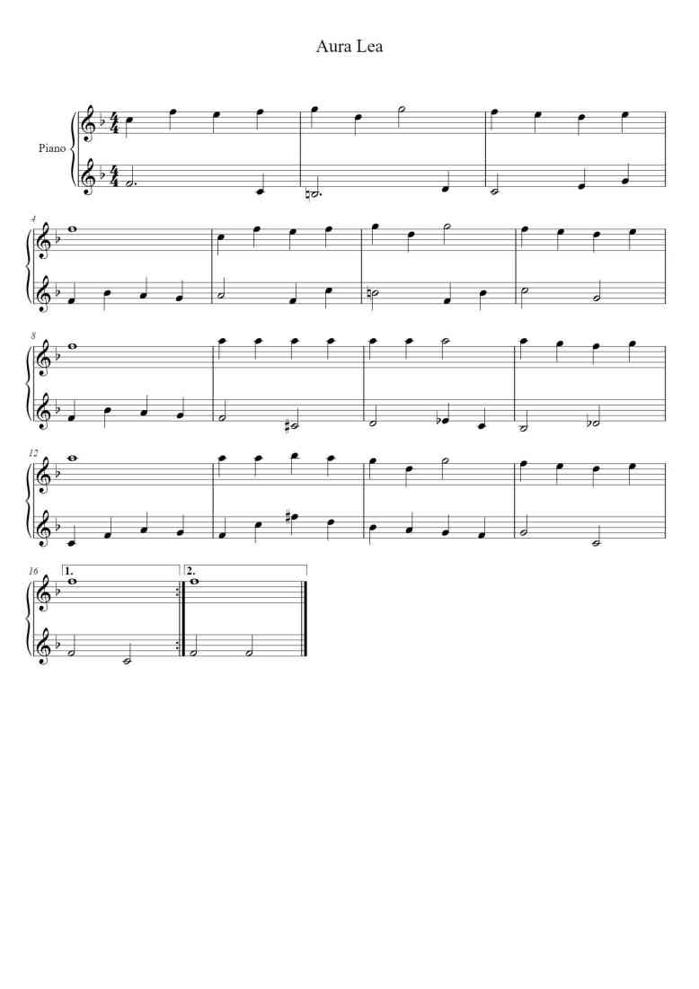 'Aura Lea' - Piano Sheet Music By George R. Poulton arr. A. Evstyugov ...