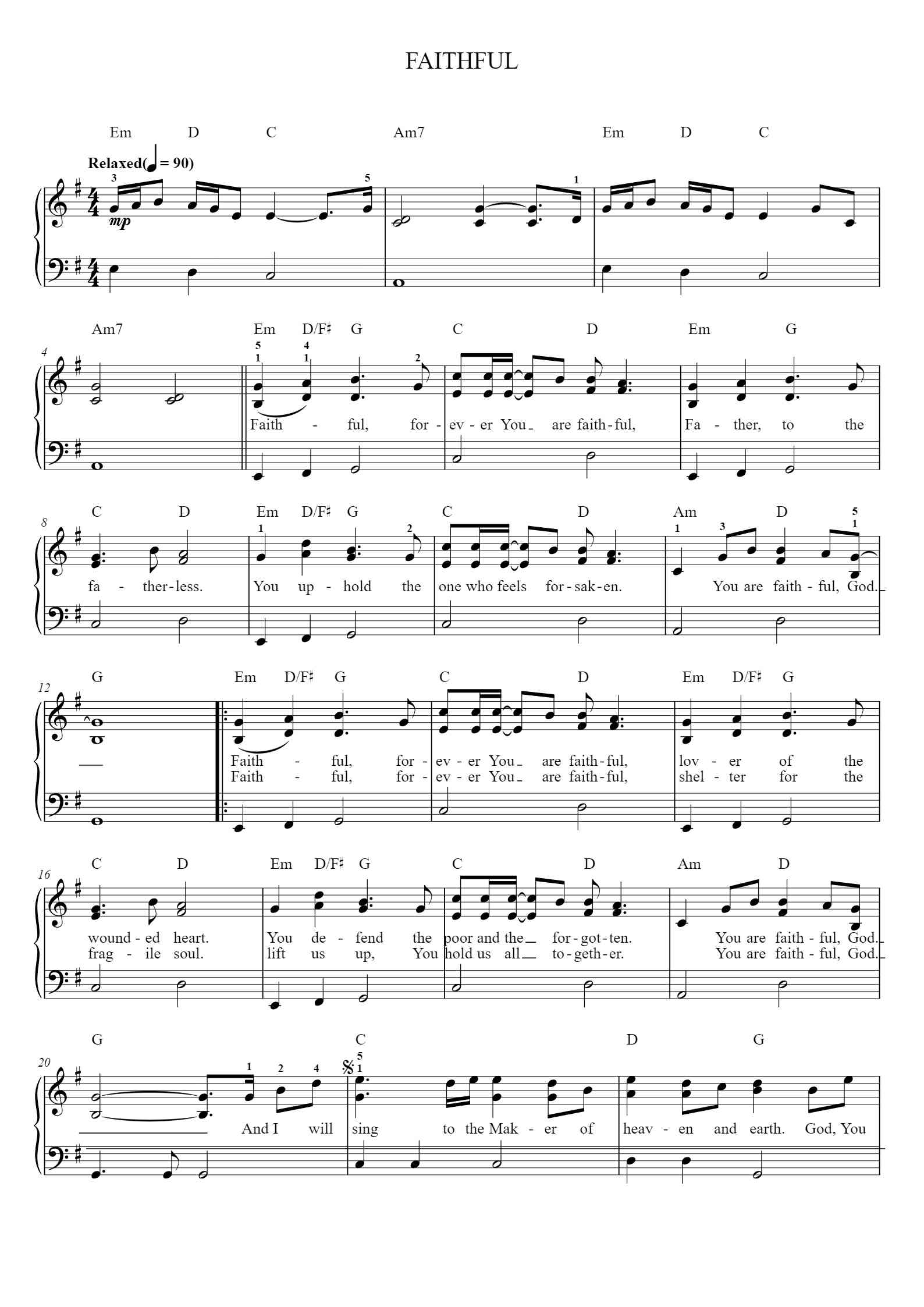 'Faithful' - Piano Sheet Music By Words and Music by CHRIS TOMLIN ...
