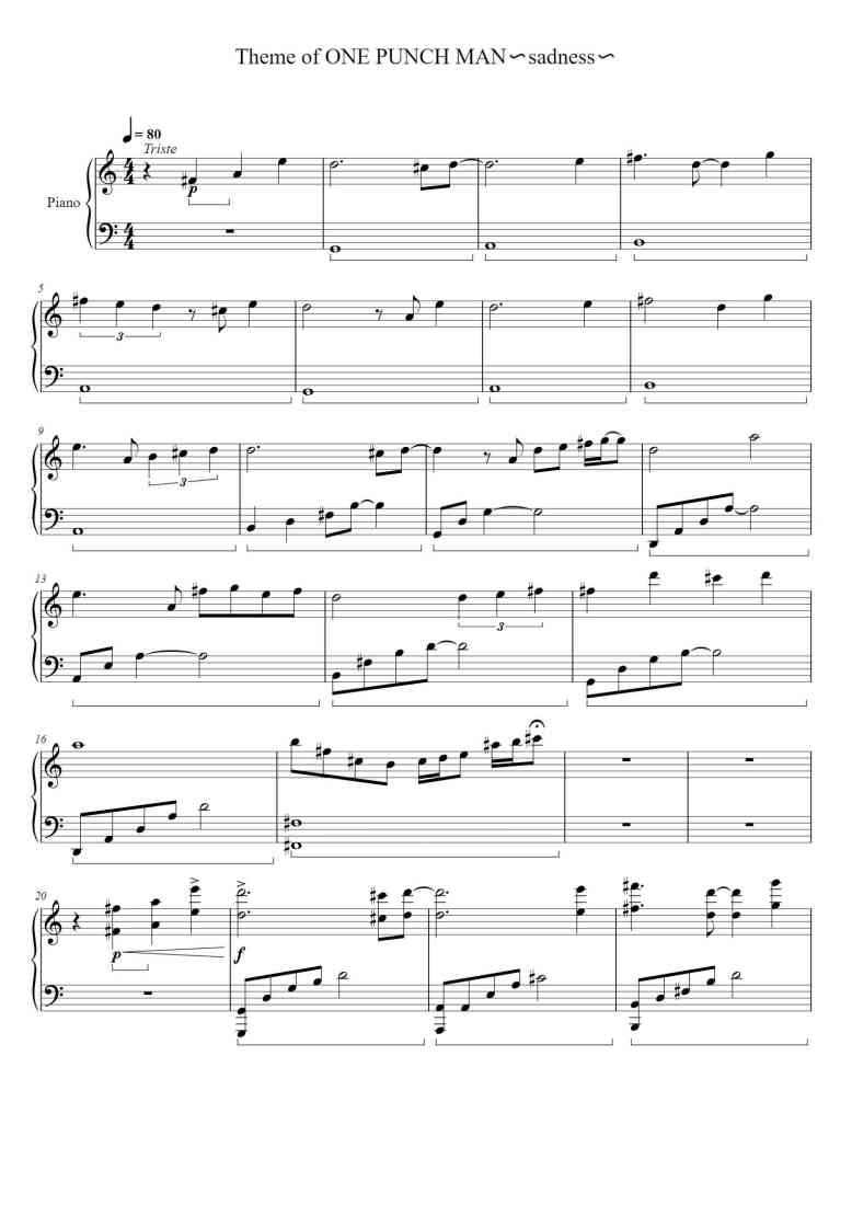 'Theme of ONE PUNCH MAN〜sadness〜' - Piano Sheet Music By Grexe | TOPiano