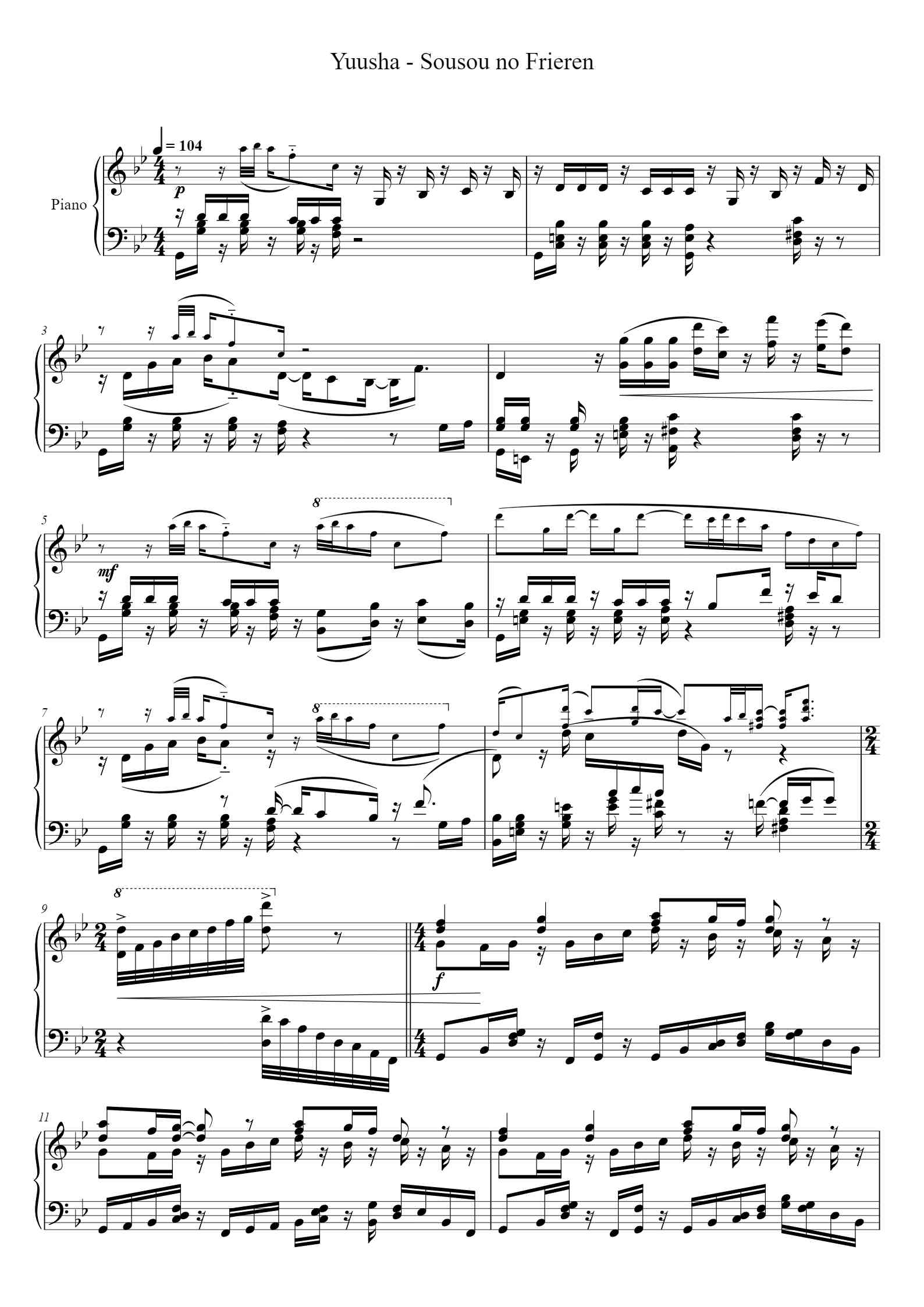 'Yuusha - Sousou no Frieren' - Piano Sheet Music By Xedred | TOPiano