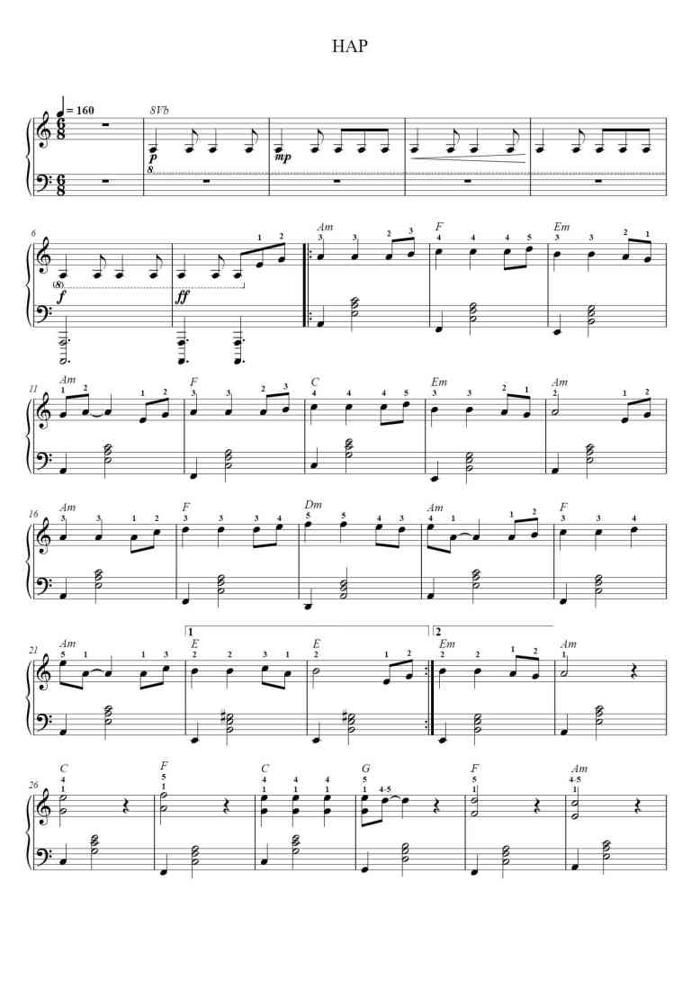 'HAP' - Piano Sheet Music By xxx | TOPiano