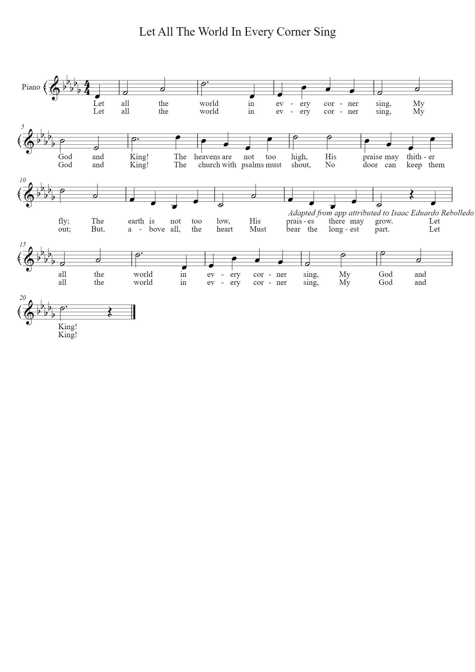 'Let All The World In Every Corner Sing' - Piano Sheet Music By xxx ...