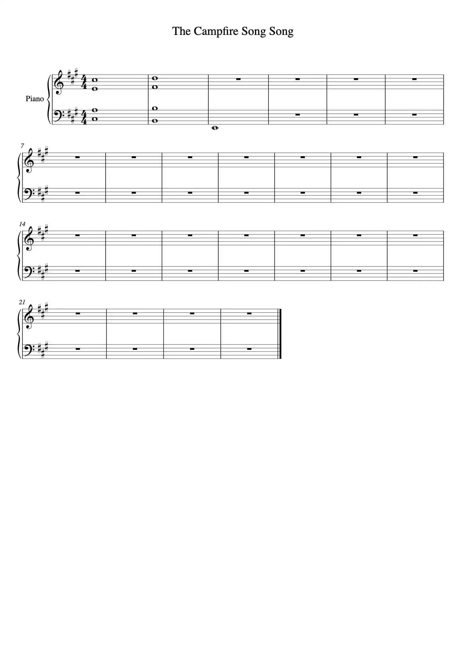 'The Campfire Song Song' - Beginner Piano Sheet Music by Spongebob ...