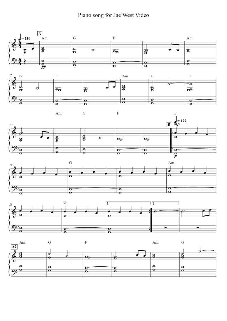 'Piano song for Jae West Video' - Piano Sheet Music By Composer unknown ...