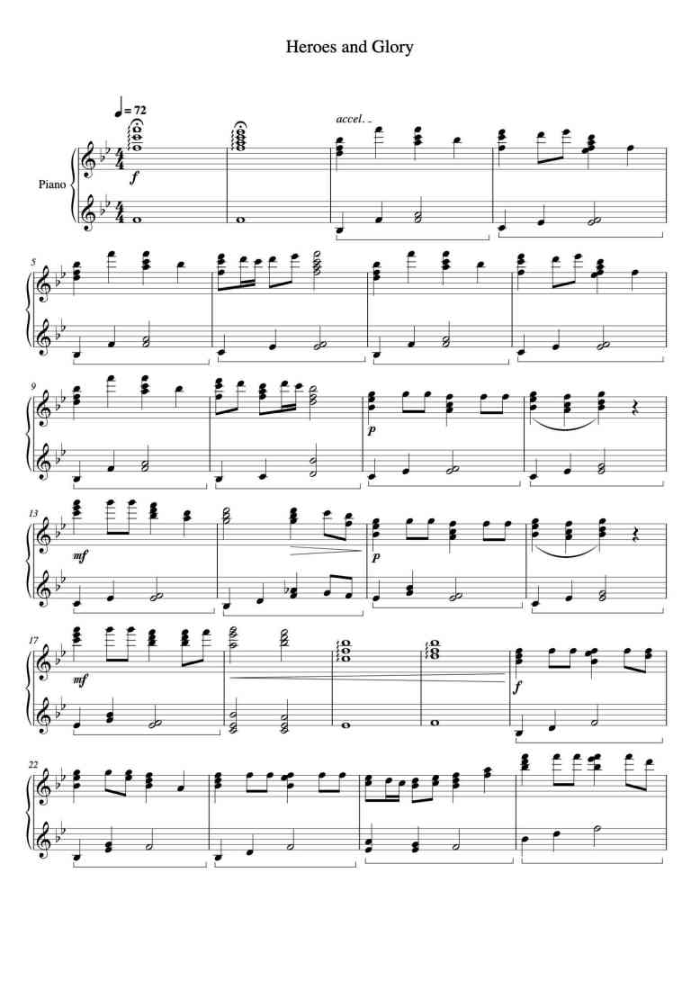'Heroes and Glory' - Piano Sheet Music By written by james swearingen ...