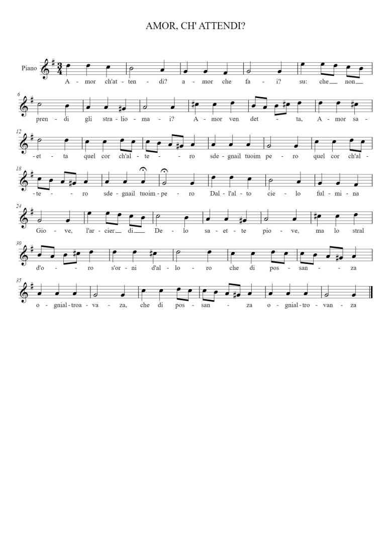 'AMOR, CH' ATTENDI?' - Piano Sheet Music By Giulio CACCINI | TOPiano