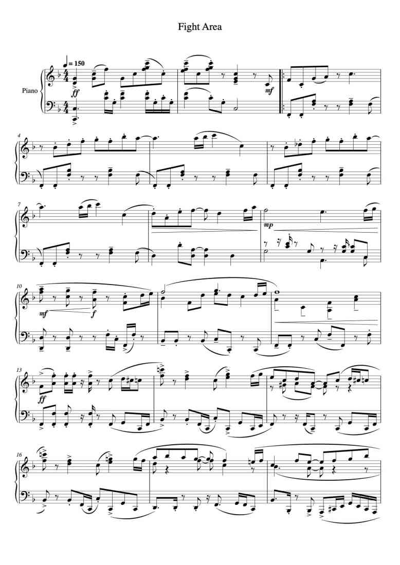 'Fight Area' - Piano Sheet Music By Composed by Hitomi Sato | TOPiano