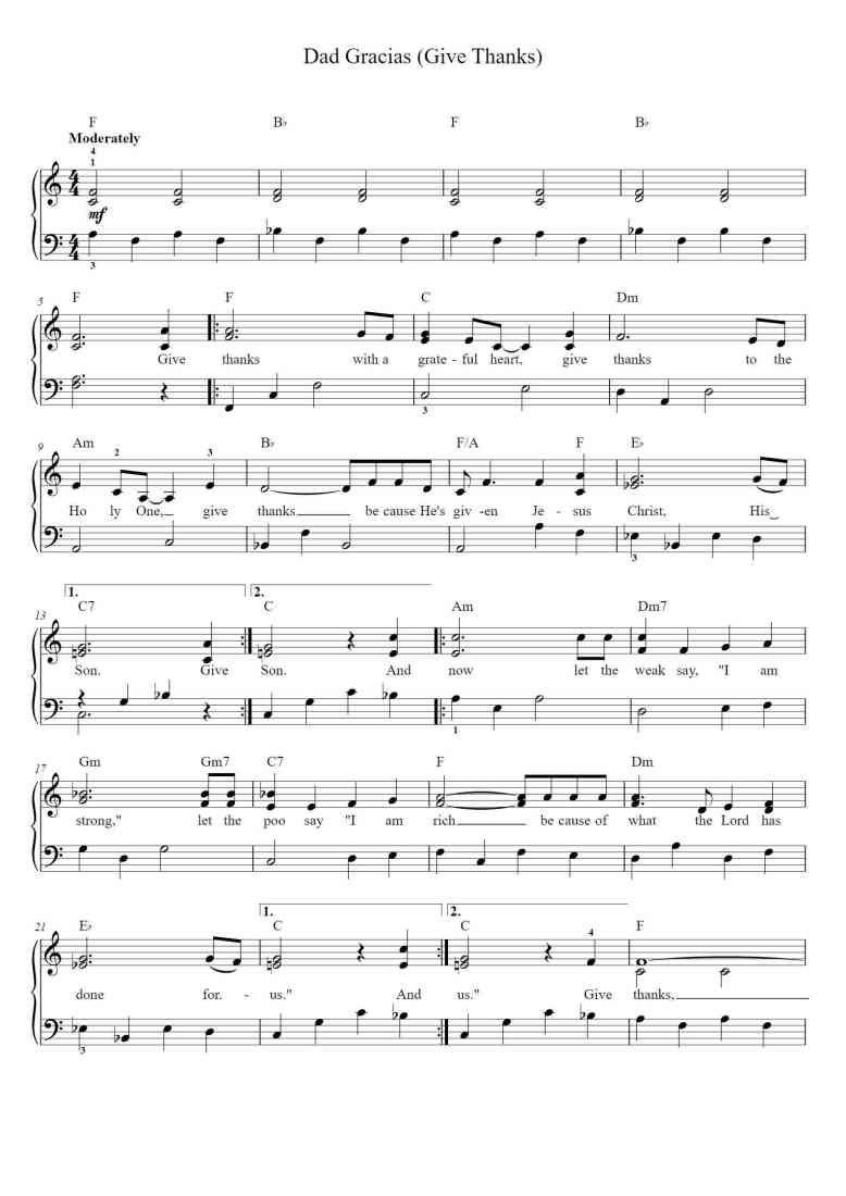 'Dad Gracias (Give Thanks)' - Piano Sheet Music By Words and Music by ...