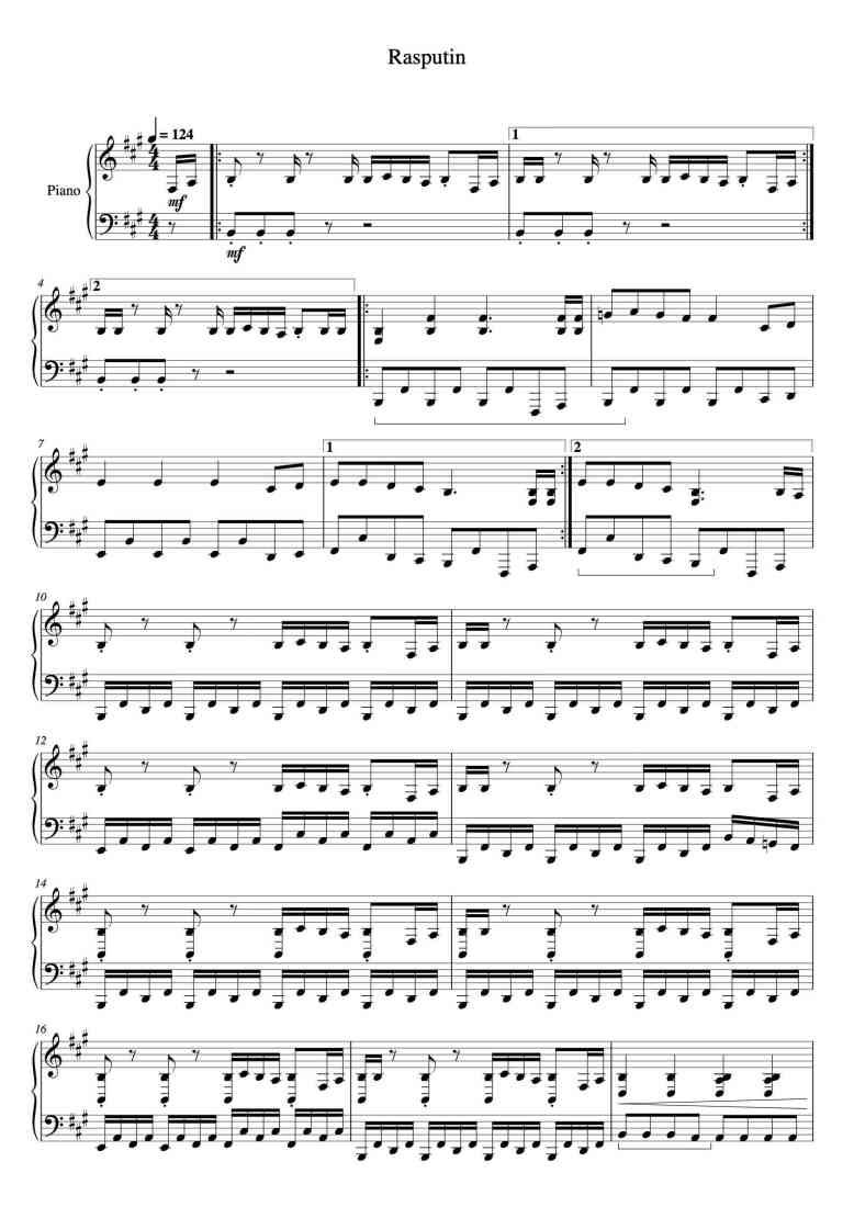 'Rasputin - Boney M.' - Piano Sheet Music By Boney M. | TOPiano