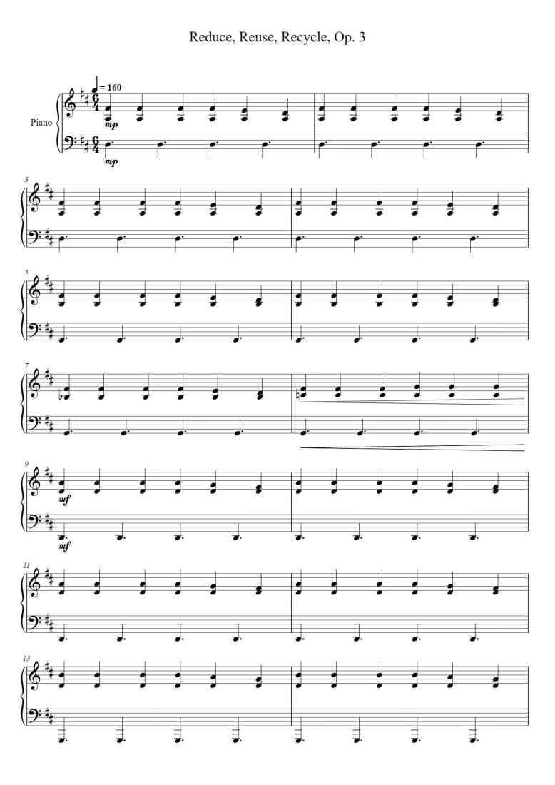 'Reduce, Reuse, Recycle, Op. 3' - Piano Sheet Music By Simon Uhter ...