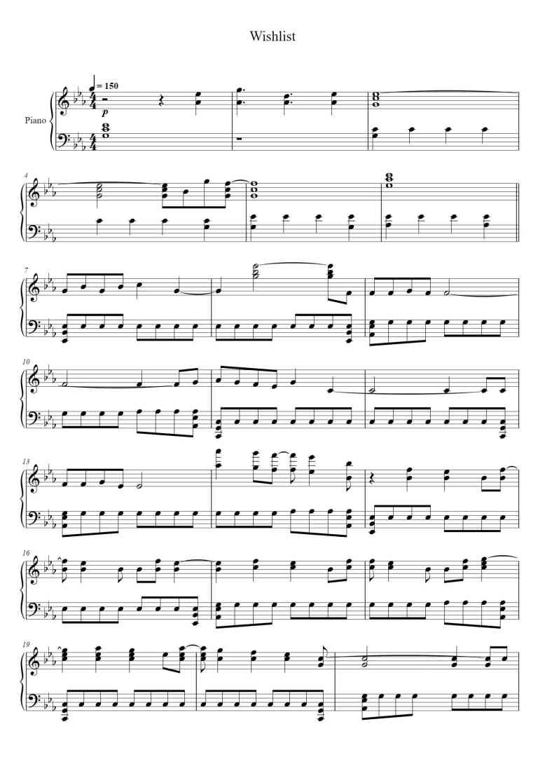 'Wishlist' - Piano Sheet Music By Sam Klempner/방시혁/Sunshine/Melanie Joy ...