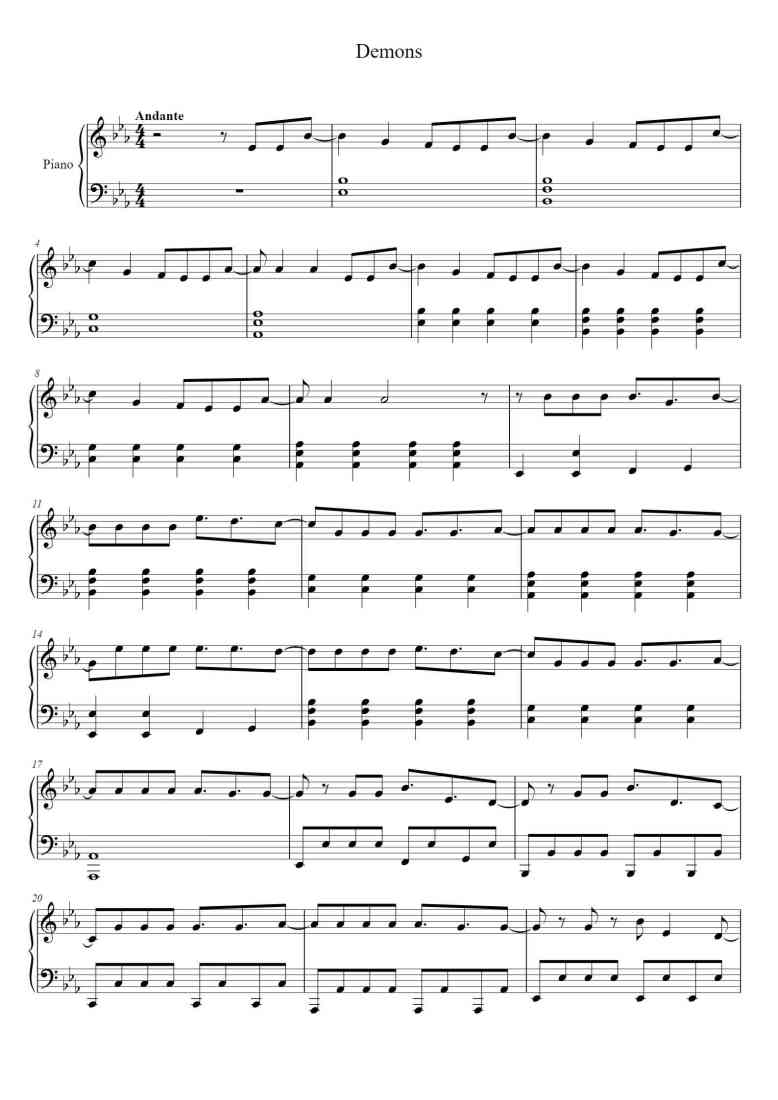 'Demons' - Piano Sheet Music By Imagine Dragons | TOPiano
