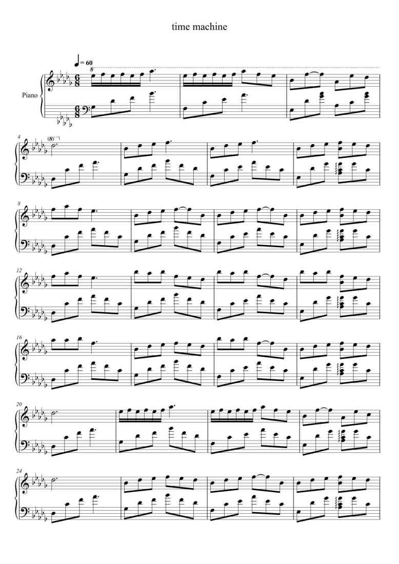time machine (feat. aren park) 原调独奏版（还原版）化身无编配钢琴谱 - mj apanay / aren ...